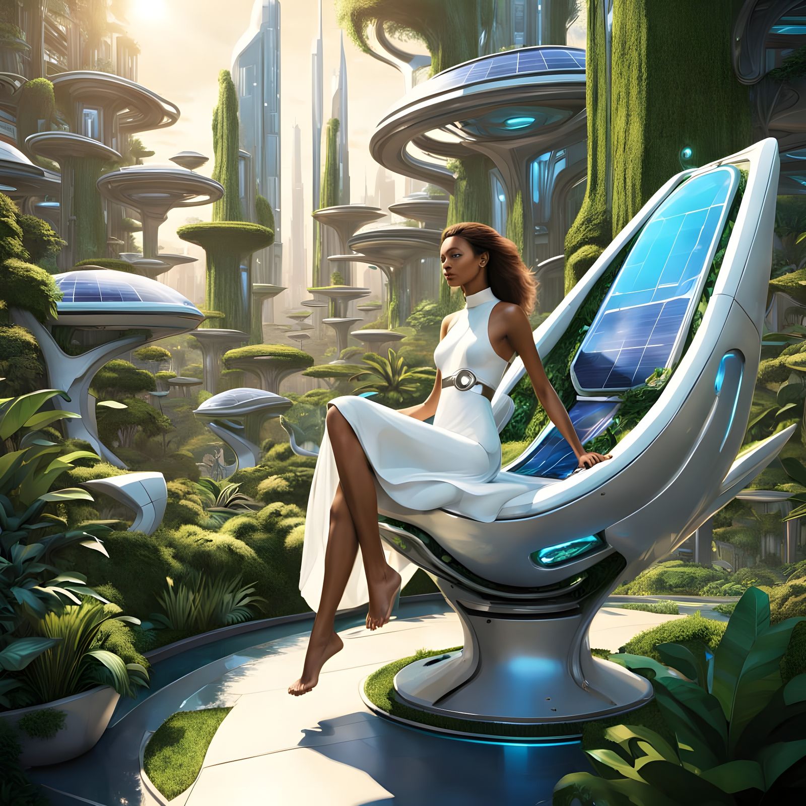 A solarpunk rooftop garden - Solarpunk Rooftop Oasis in Futu...