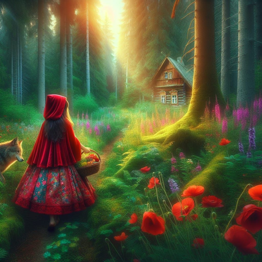Little Red Riding-hood on her way to grandma