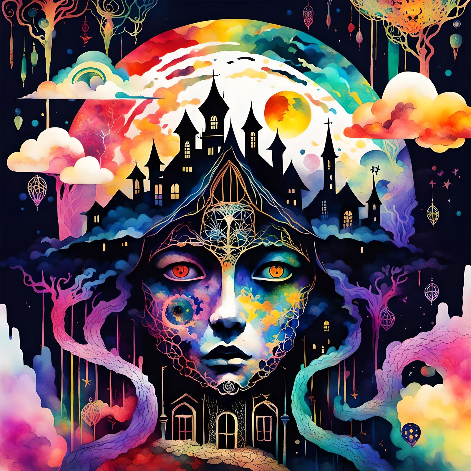 Apprehensive gothic art folk art psychedelic art mysterious colorful ...