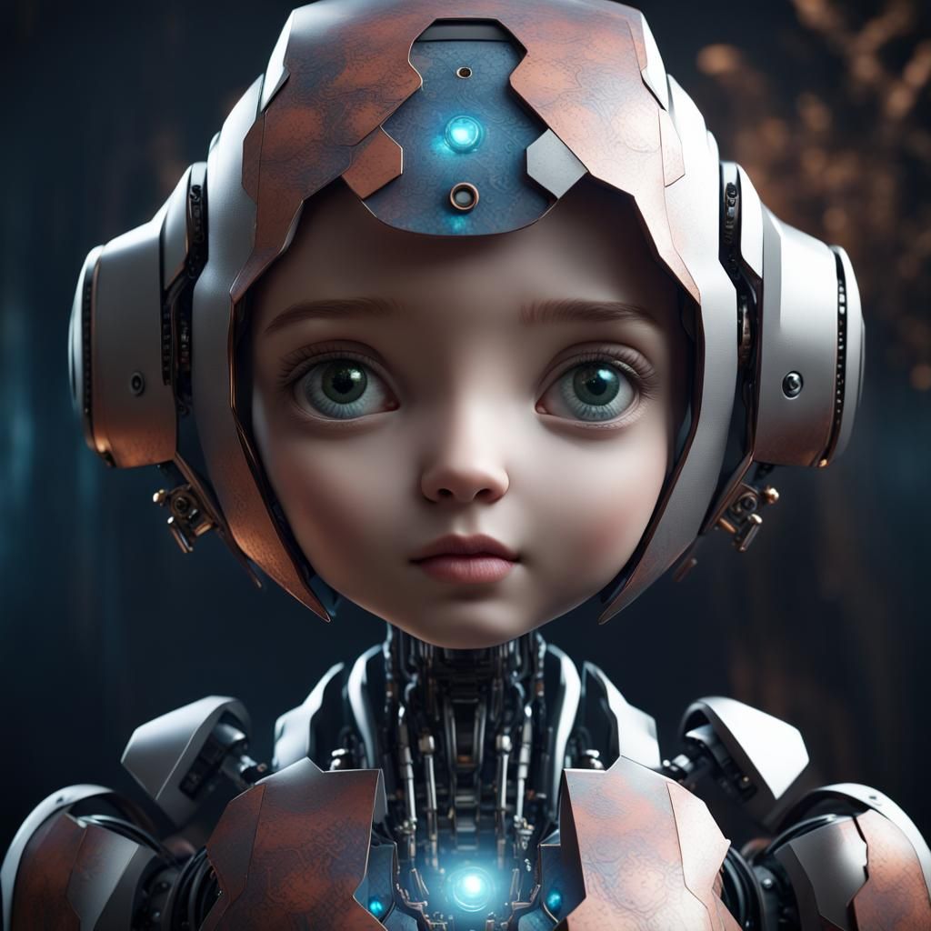 A portrait of a cute humanoid robot, having lovely eyes, looking ...