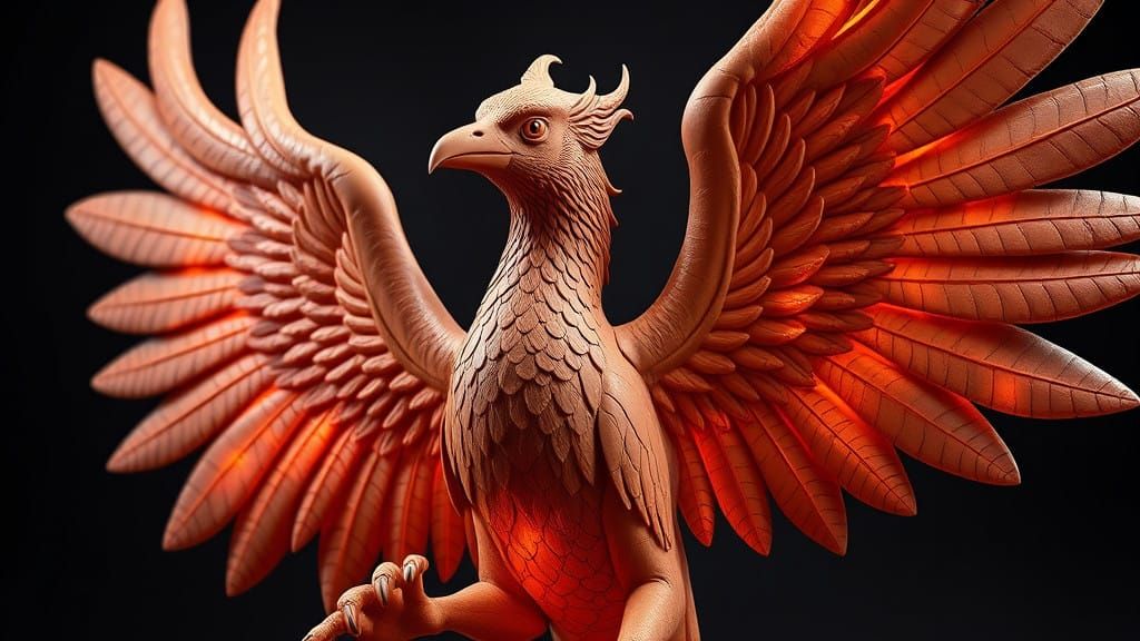 Phoenix clay - Surreal, Hand-Crafted Phoenix with Regal, Ter...