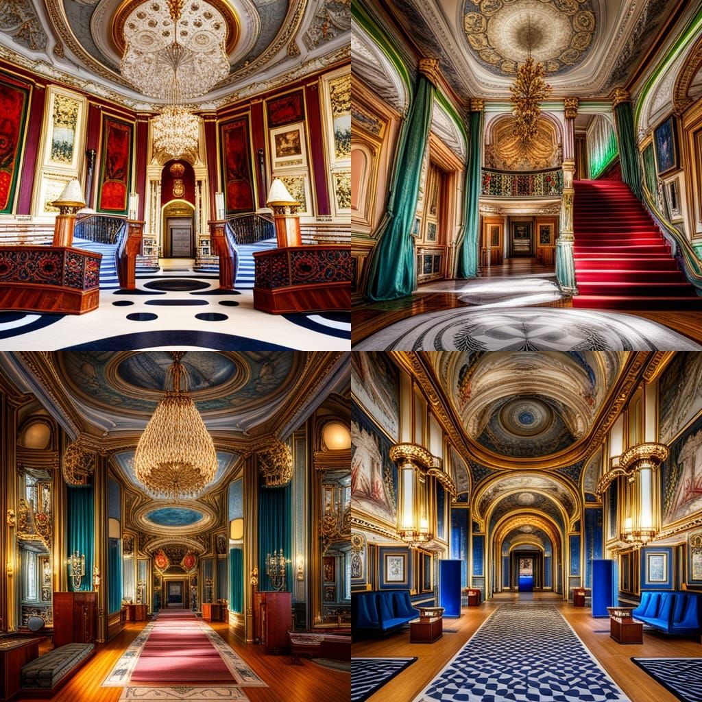 Maximalism style interior of an empress' palace, Fabergé style ...