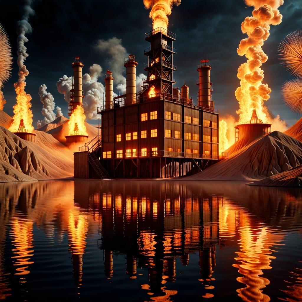 Factory, exploding - AI Generated Artwork - NightCafe Creator