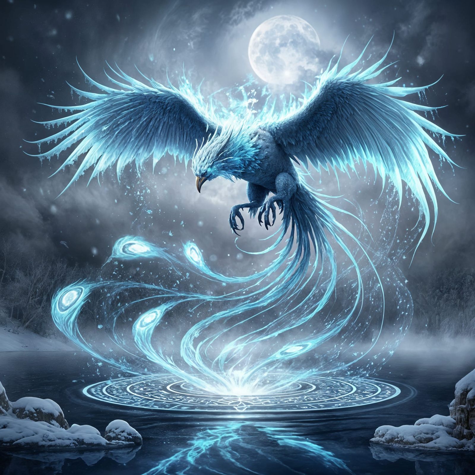 Ice Phoenix - Majestic Phoenix in Cyberpunk Aesthetic