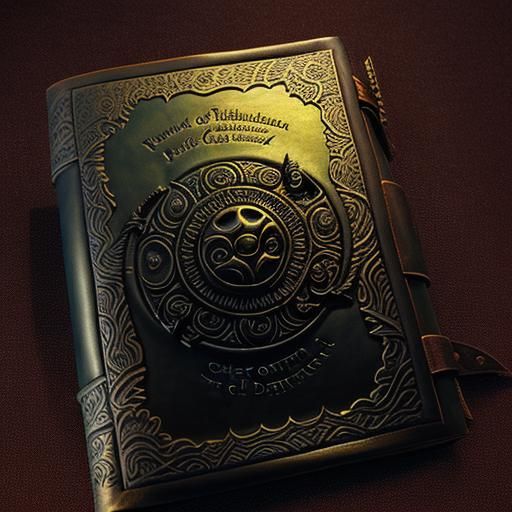 A heavy fantasy leather-bound book with lovecraftian carvings. - AI ...