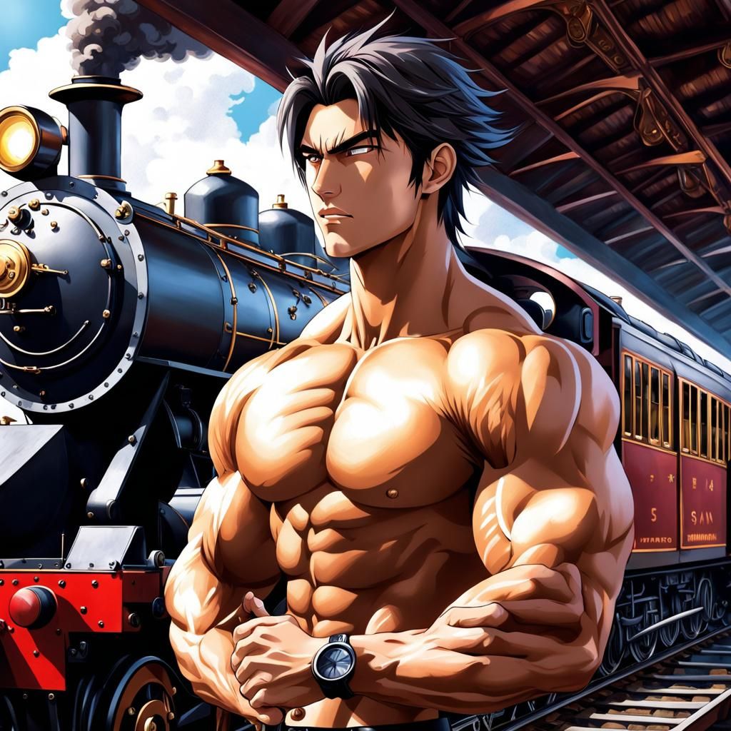 Drawing - anime-inspired - Realistic Train and man - AI Generated ...