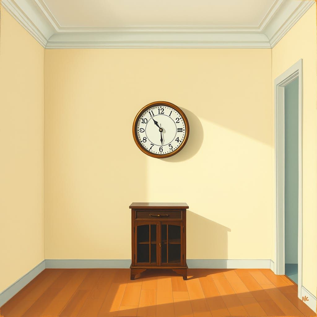 Around the Clock - Surreal Clockwork Scene in Gouache