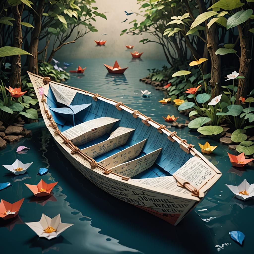 Paper rowing boat - AI Generated Artwork - NightCafe Creator