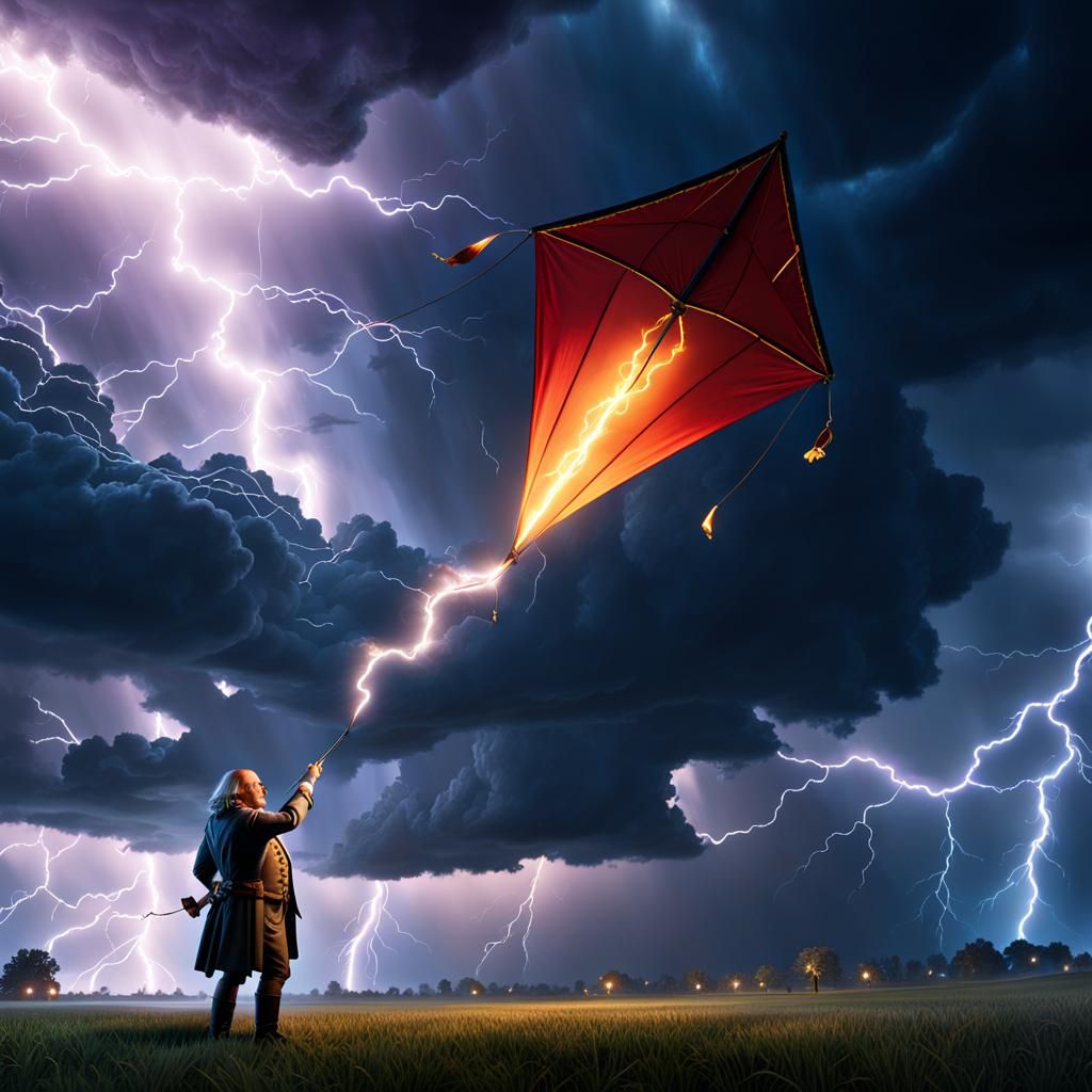 benjamin franklin flying a kite in a lightning storm - AI Generated ...