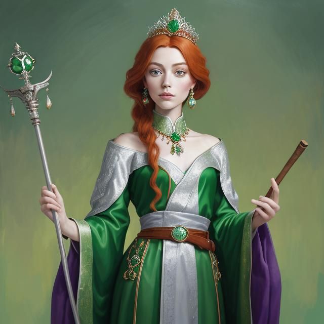 Painted portrait of a Princess with cinnamon colored hair and emerald ...