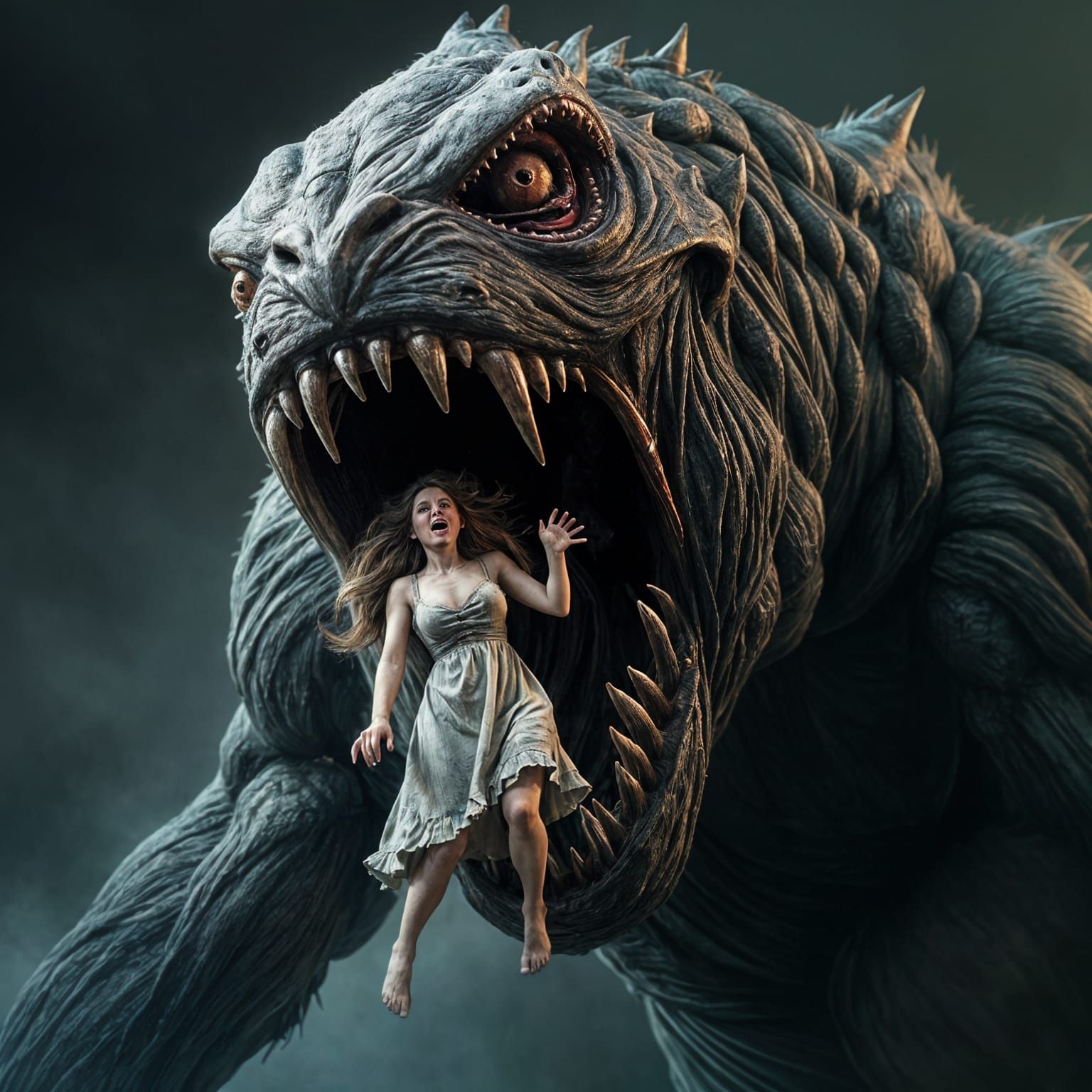 Fearsome Monster Holds Tiny Screamng Woman in Its ... - AI Art