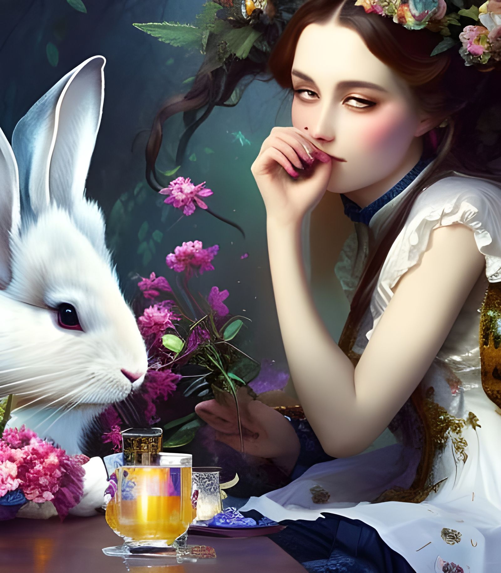 Alice in Wonderland Smoking, Hyperdetailed Concept... - AI Art
