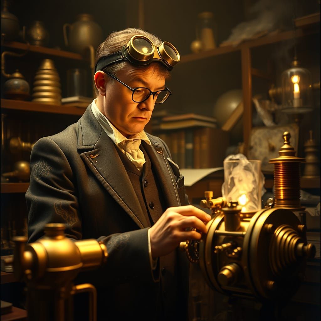 Steampunk Worker - Steampunk Inventor in Victorian Era Works...