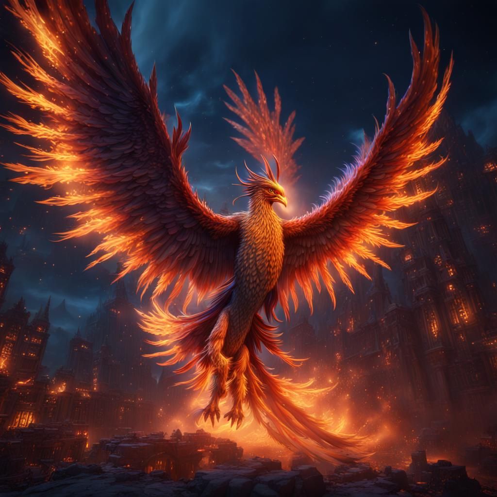 Phoenix flying at night - AI Generated Artwork - NightCafe Creator