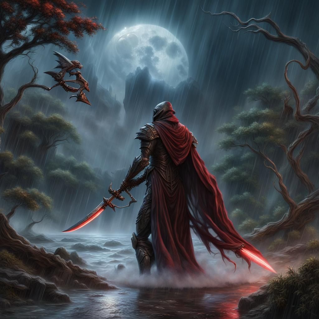 Gothic Serrated Bladed Weapons Reaper in robes Blowing winds Dead trees ...