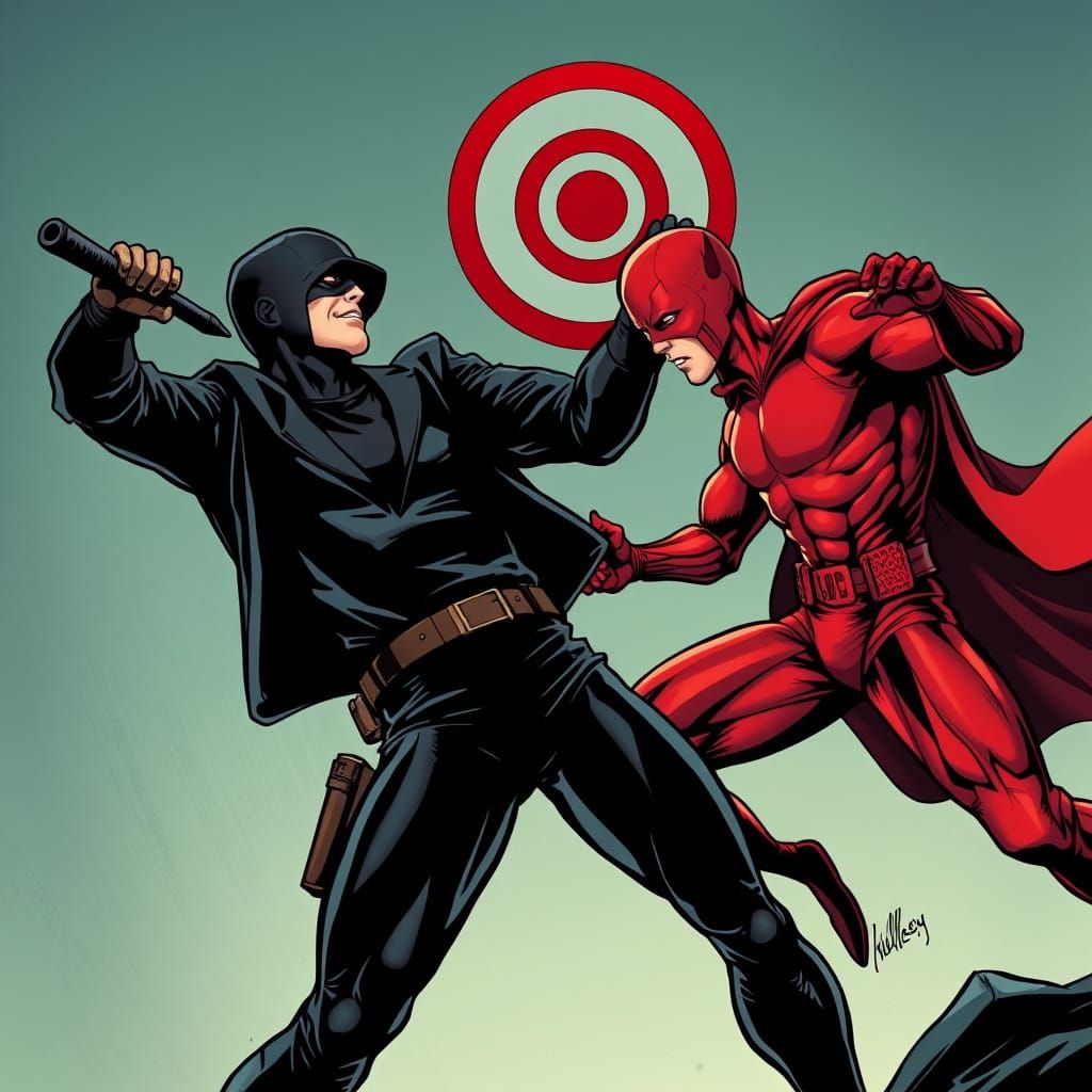 Daredevil Battles Bullseye in Intense Comic Book A... - AI Art