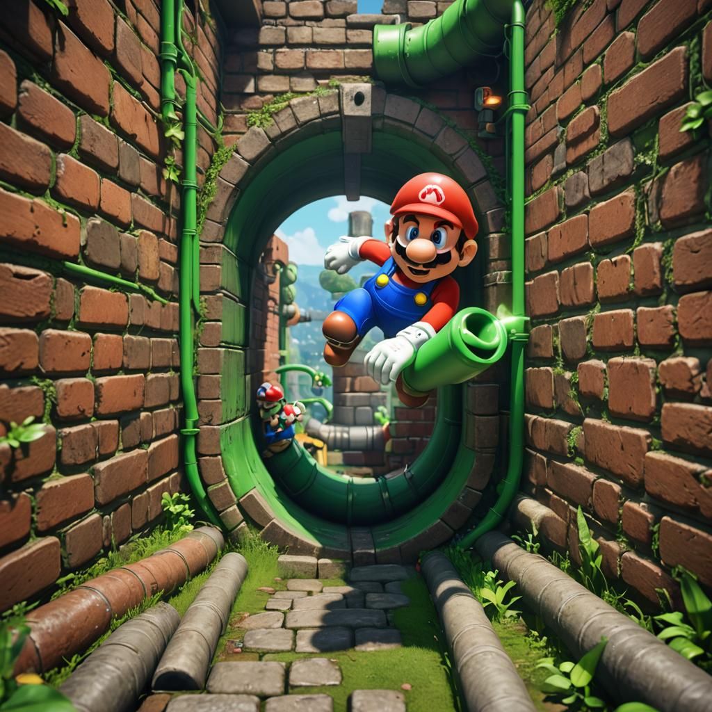 Mario entering a green pipe - Epic 3D Game Cinematic of Mari...