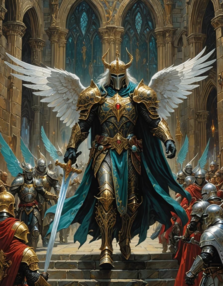 A angelic paladin walking among humans and his comrades - AI Generated ...