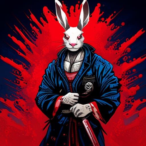 dope ancient yakuza white rabbit samurai warrior on steroids; dystopian ...