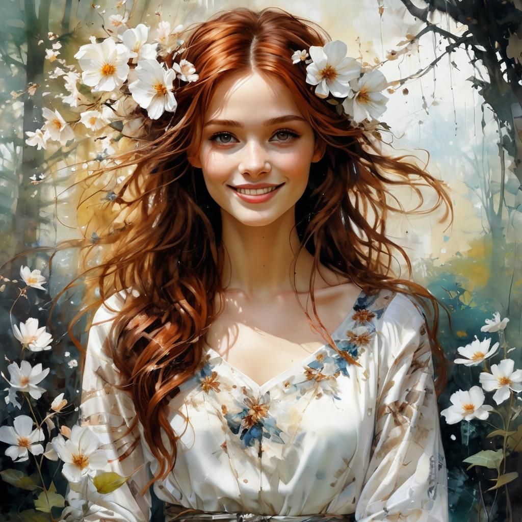 Joy to the world! - Glowing Lady Surrounded by Blossoms in a...