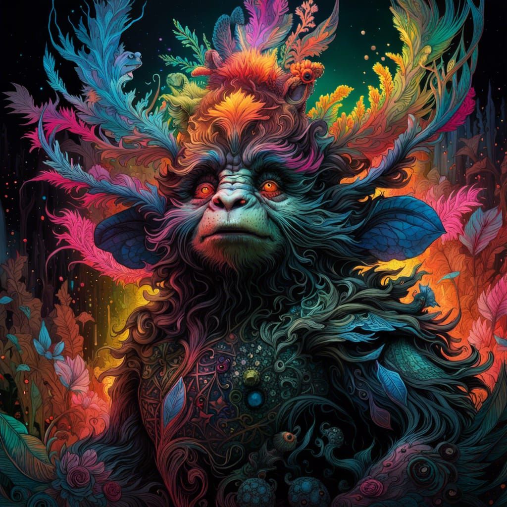 """Extremely detailed complex "ink splash Filigree troll in glowing ...