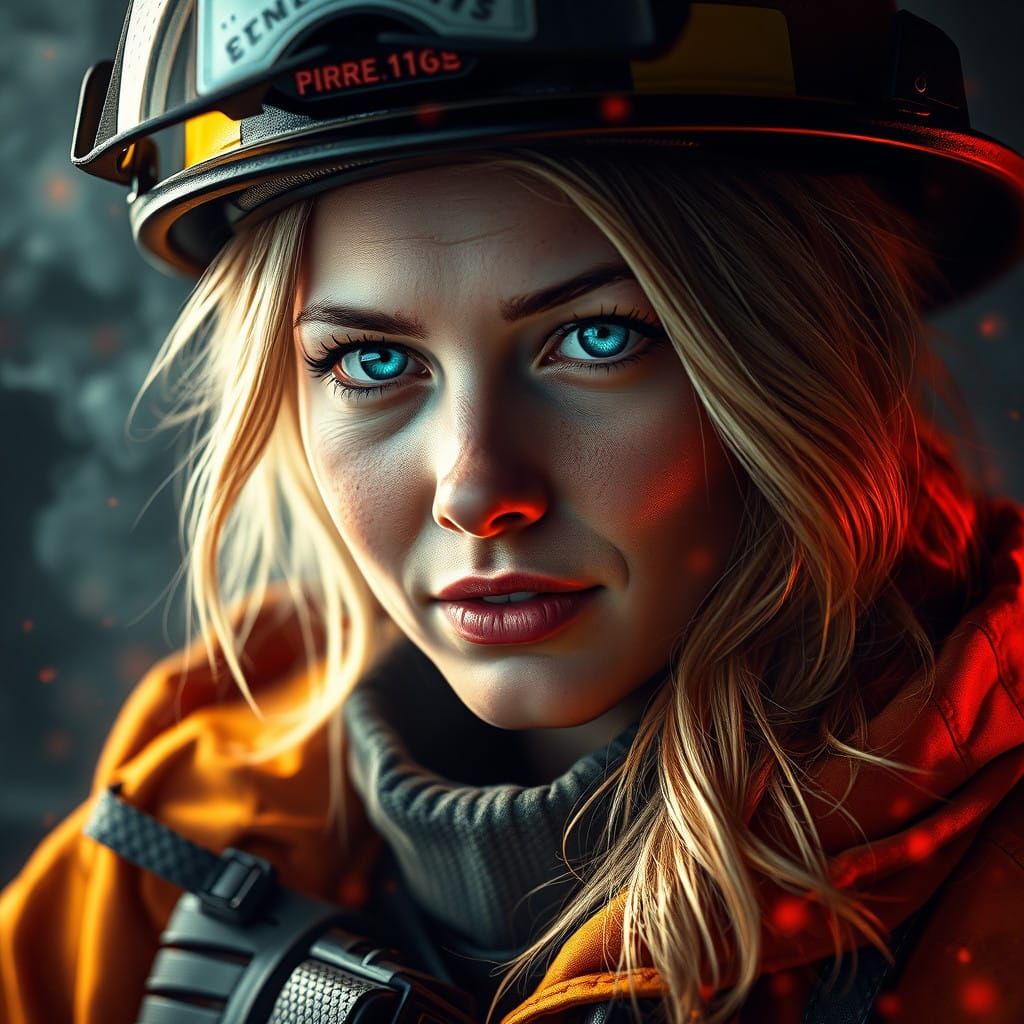 Firefighter - Intense Firefighter Woman in Triadic Colors