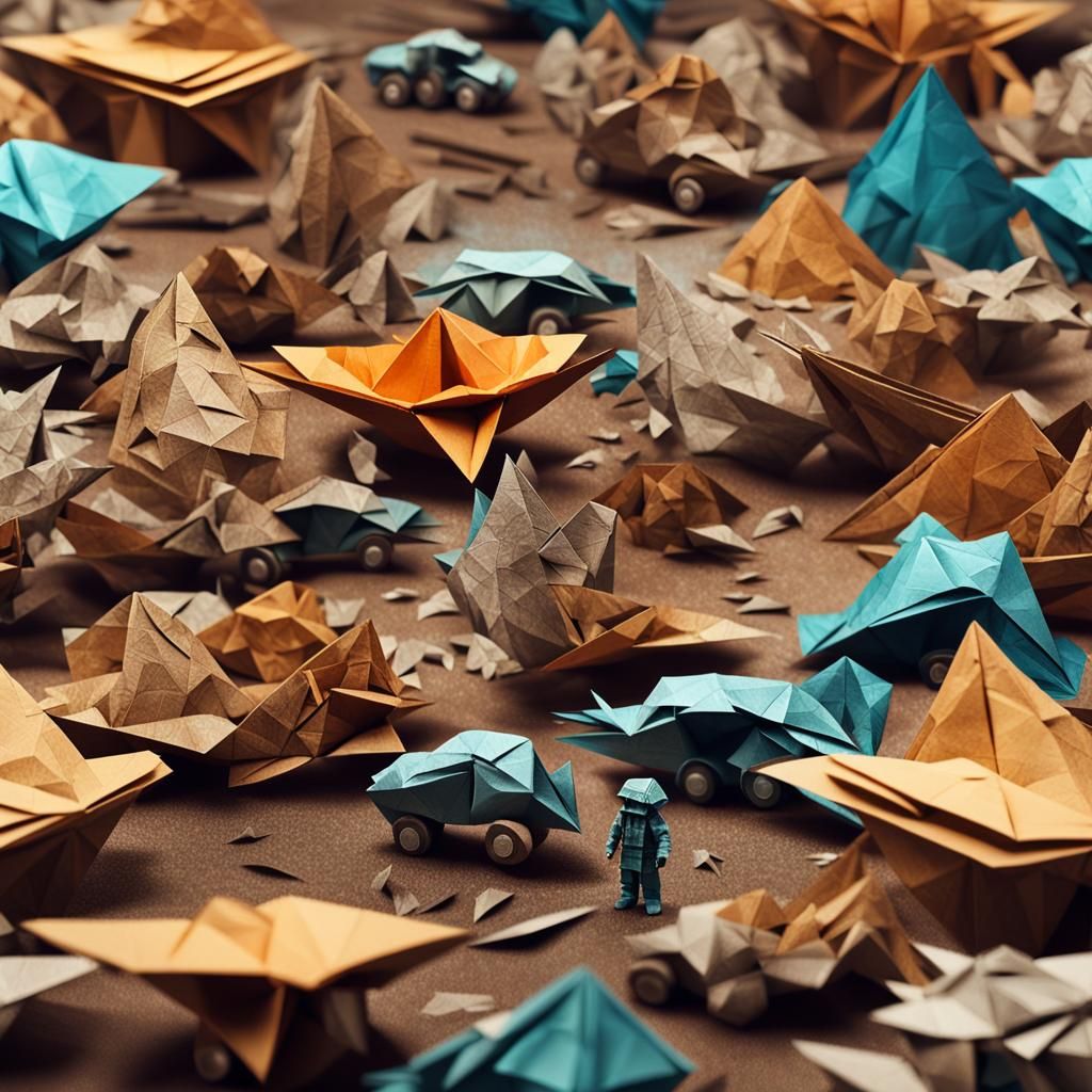 Post apocalyptic wonderland Origami paper folds papercraft, made of ...