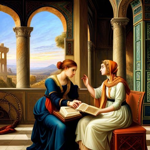 among greeks ruins a beautiful female philosopher teaches to a muslim ...