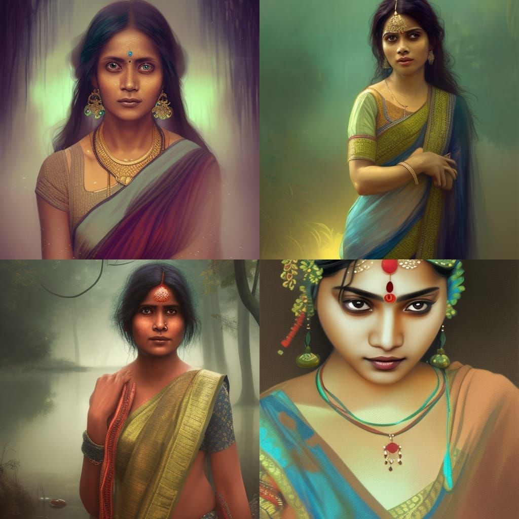 Beautiful ghost of an east Indian woman wearing a saree stands in a ...