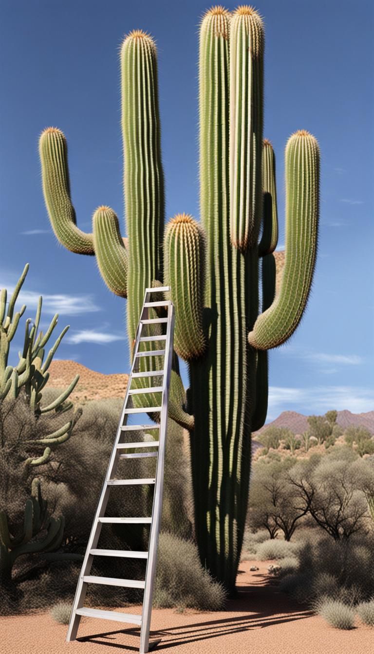 Enormous cactus and a ladder put on it - AI Generated Artwork ...