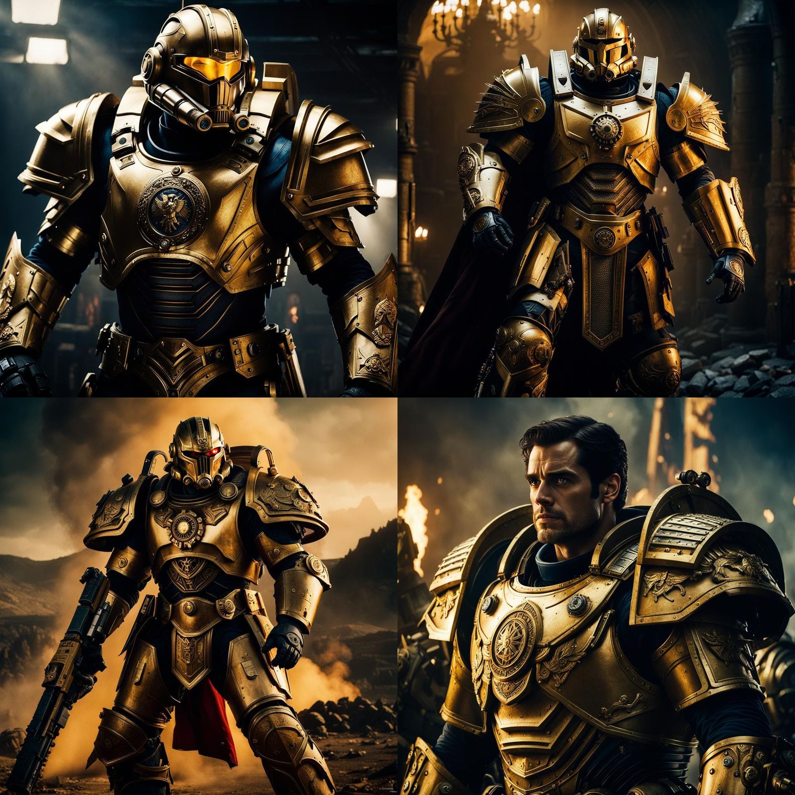 henry cavill as Constantin Valdor wearing golden power armor, warhammer ...