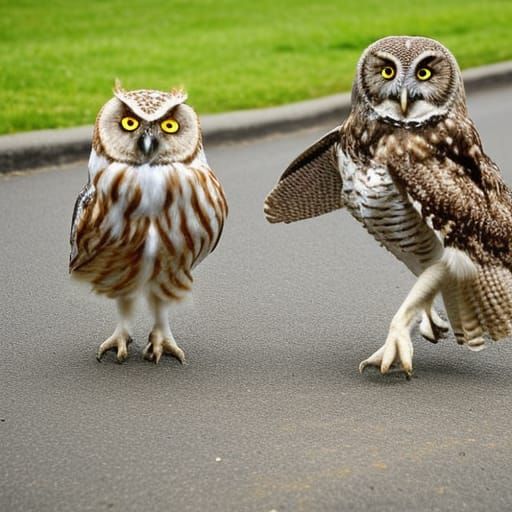 owl and chicken fighting : r/nightcafe
