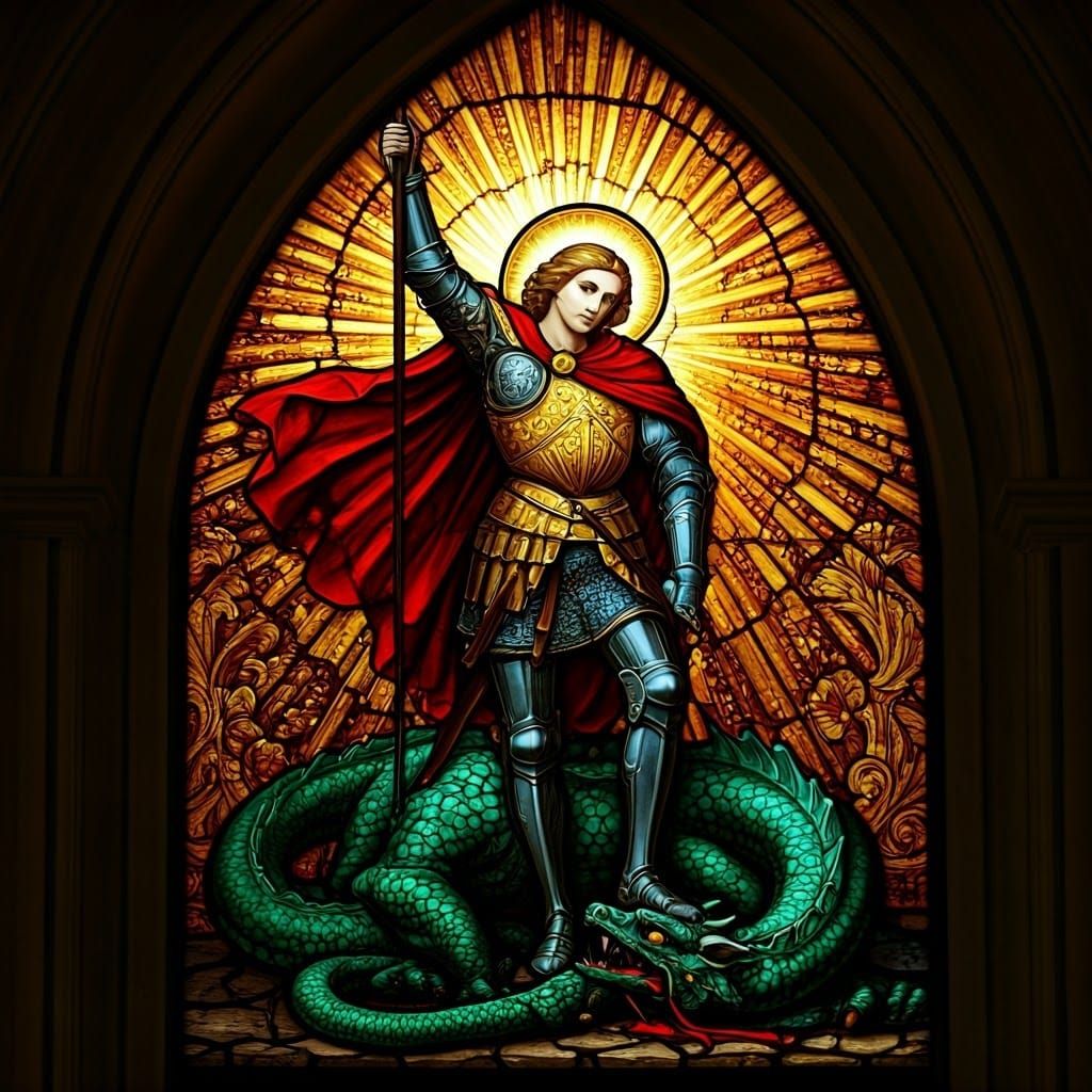Medieval Saint George Triumphs Over Dragon in Stun... - AI Art