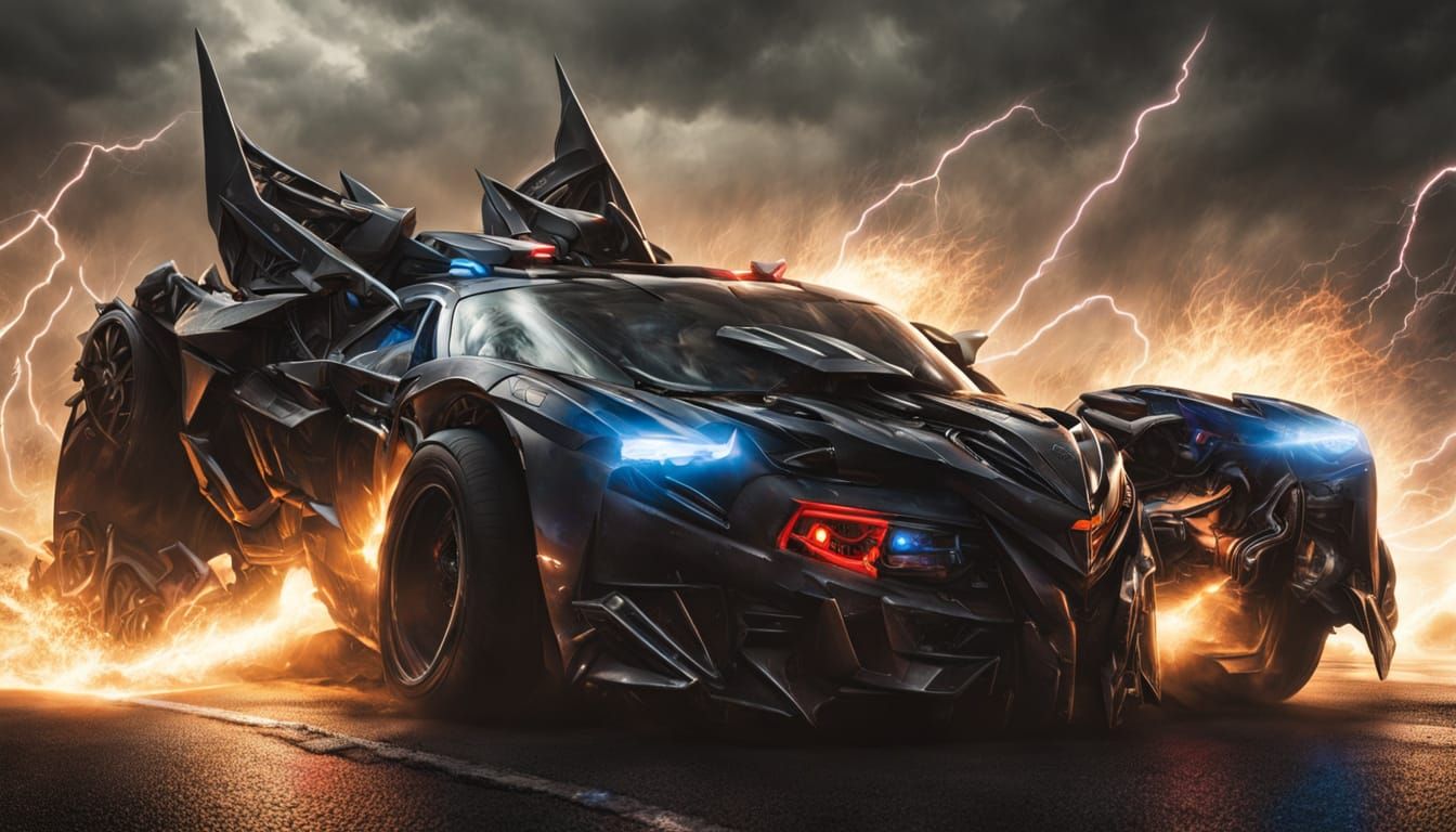 The Batmobile fused with Optimus Prime possessed by Venom engulfed in ...