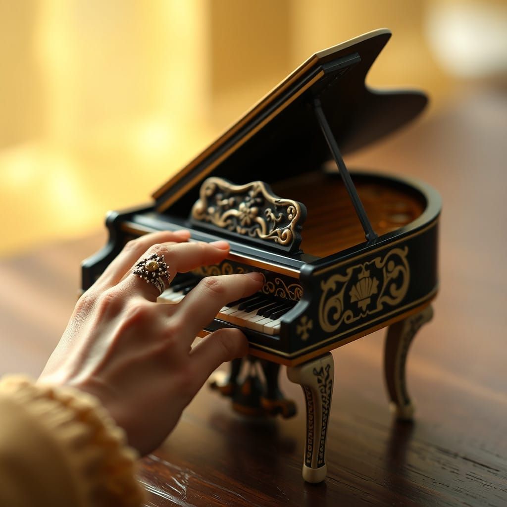 One-Hand Piano - Delicate Miniature Piano in Whimsical Golde...
