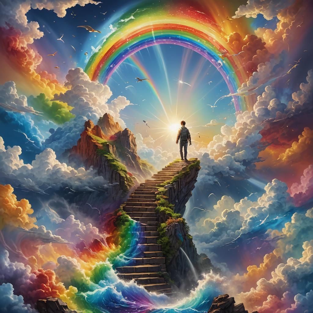 starway to heaven with a rainbow - AI Generated Artwork - NightCafe Creator