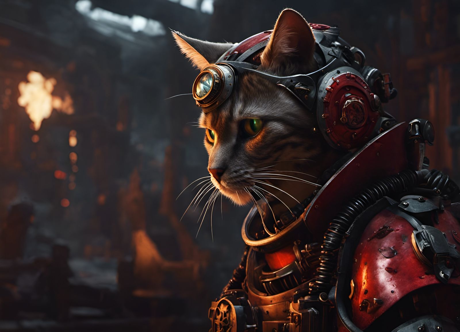 Cat in Power Armor Adeptus Mechanicus - AI Generated Artwork - NightCafe Creator