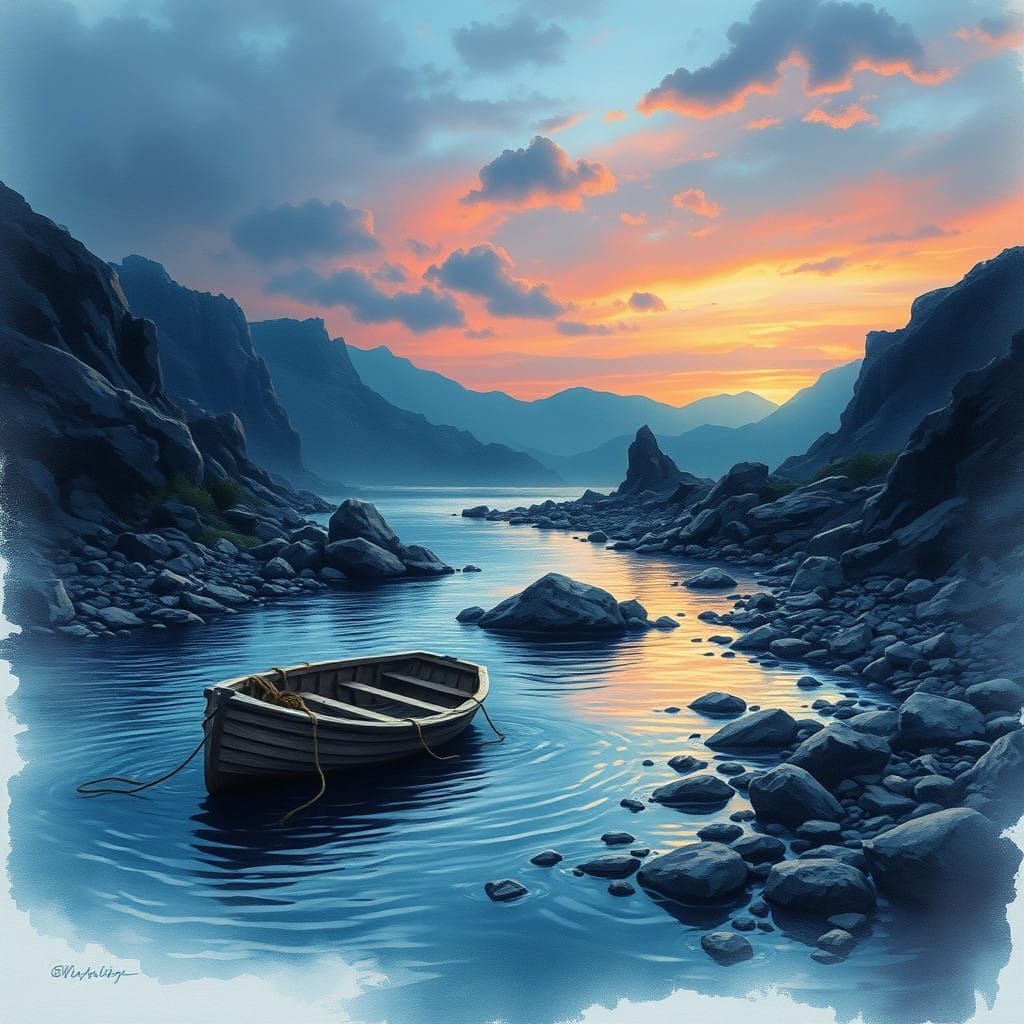 Disturbing landscape at night. Digital watercolor Illustration of a ...