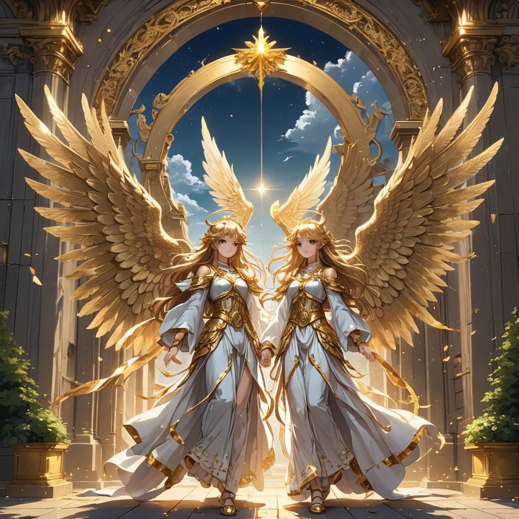 Heavenly gates with two beautiful angels guarding the entrance - AI ...