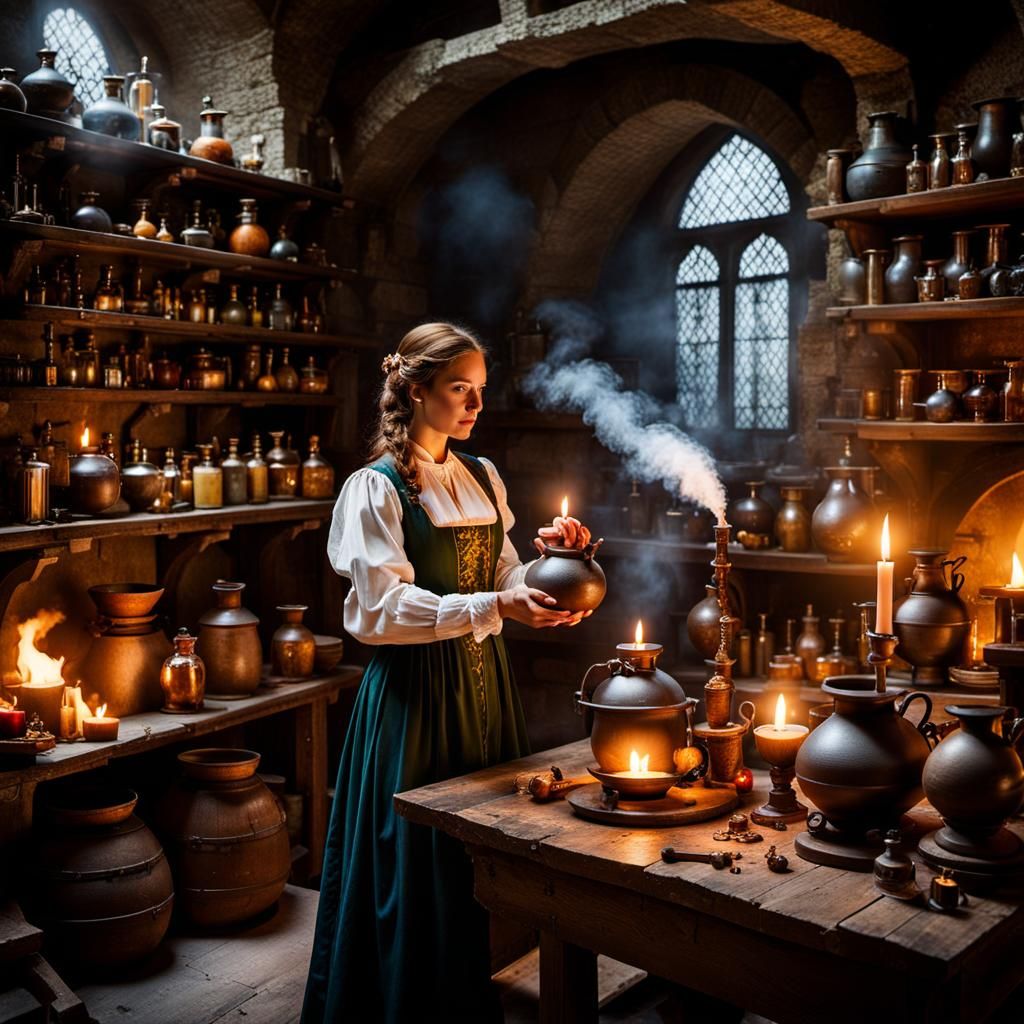 A medieval woman alchemist? - AI Generated Artwork - NightCafe Creator