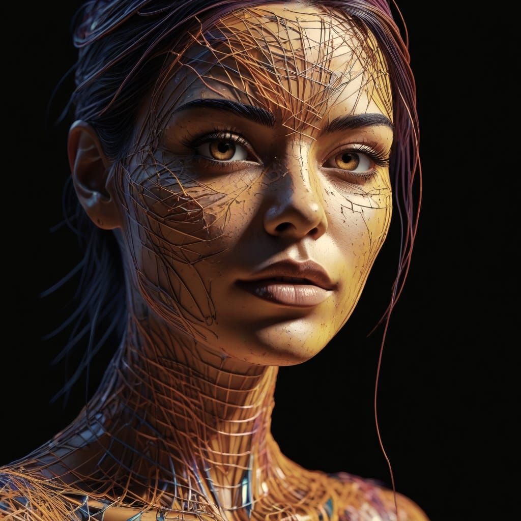 Psychedelic 3D Wireframe Goddess in Splatter Paint - AI Art