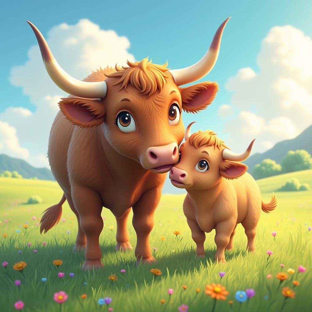 Elegant Highland Cows in a Vibrant Anime-Inspired ... - AI Art