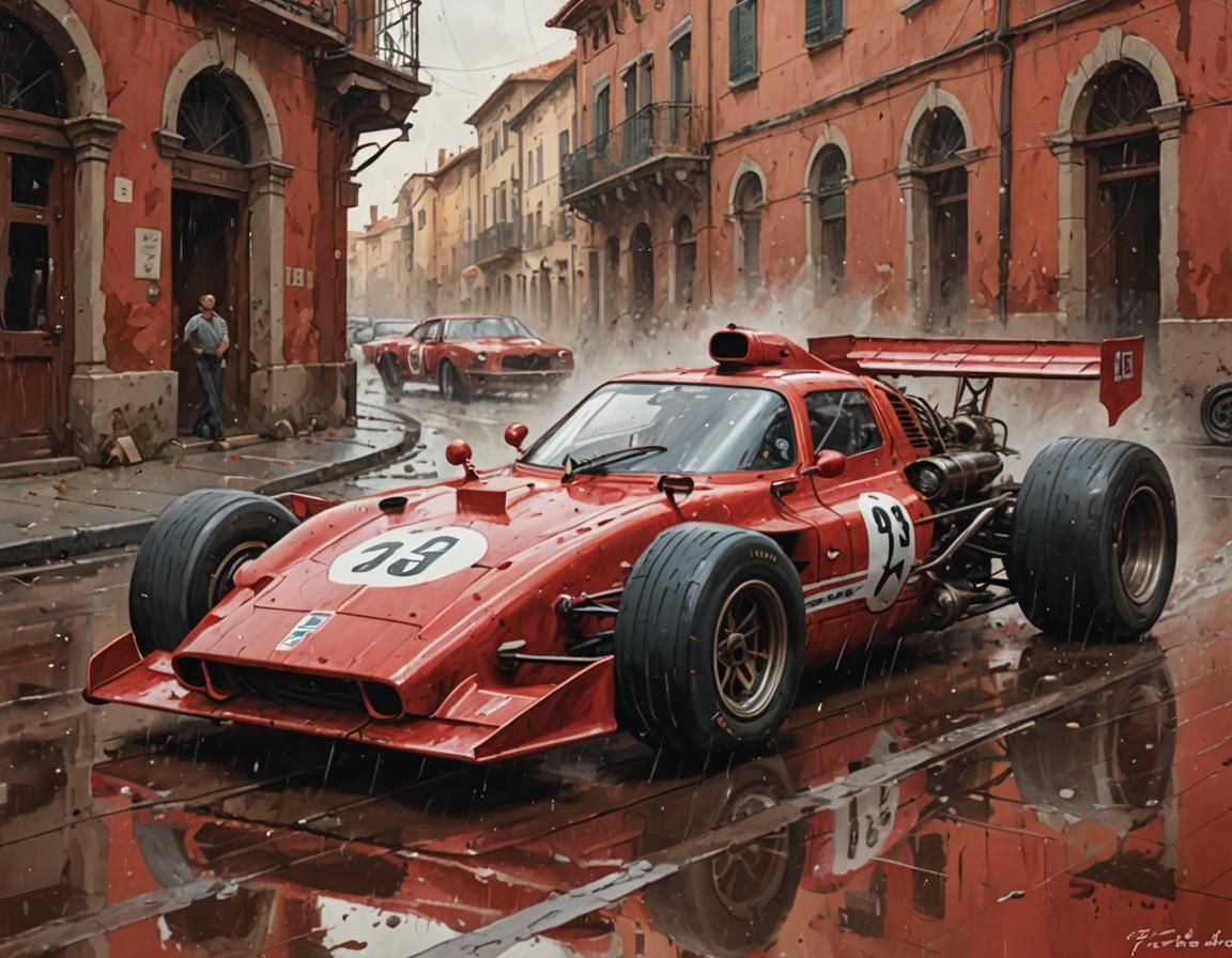Red race car, in the style of Sam Spratt, historical illustrations, old ...