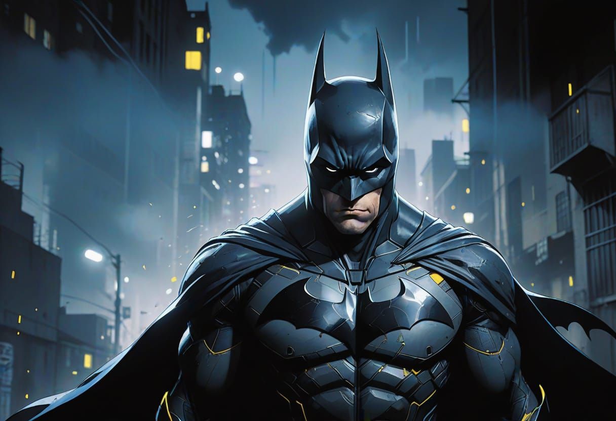 Heroic Batman Dominates Dark Gotham City Alleyway ... - AI Art