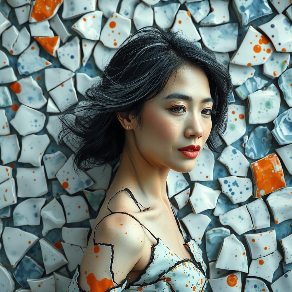 A middle-aged woman of Asian descent, her dark hair streaked with ...