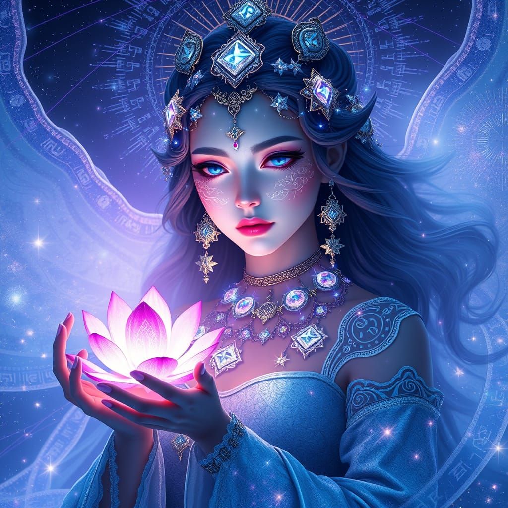 Ethereal Goddess in Celestial Attire, Violet-Blue ... - AI Art