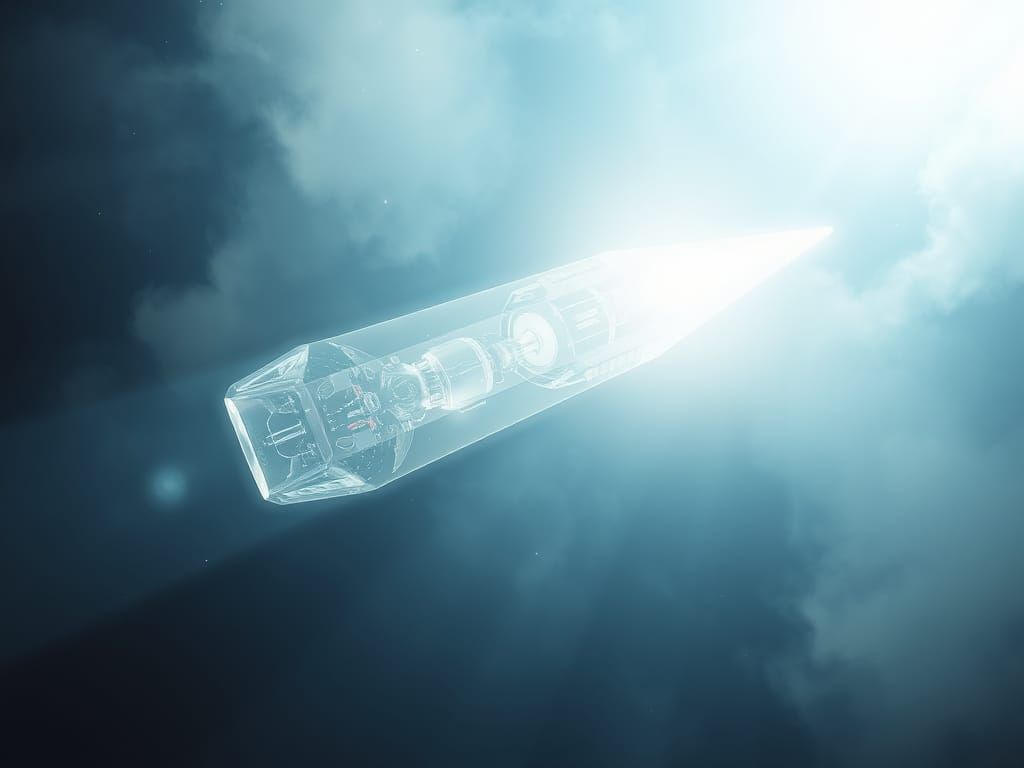 Ethereal Glass Spaceship Emerges from Cosmic Fog - AI Art