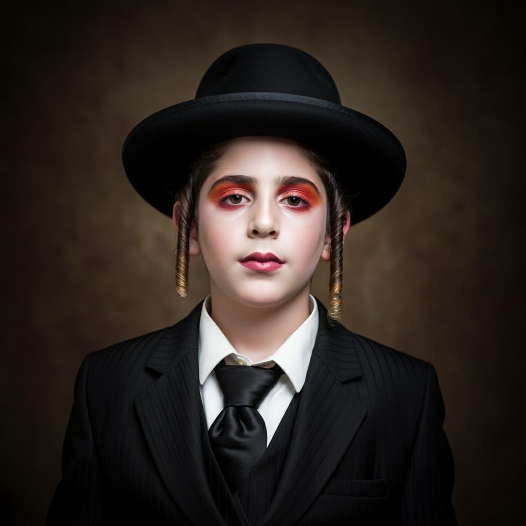 Orthodox Jewish Teenage Boy with Makeup and Elegan... - AI Art