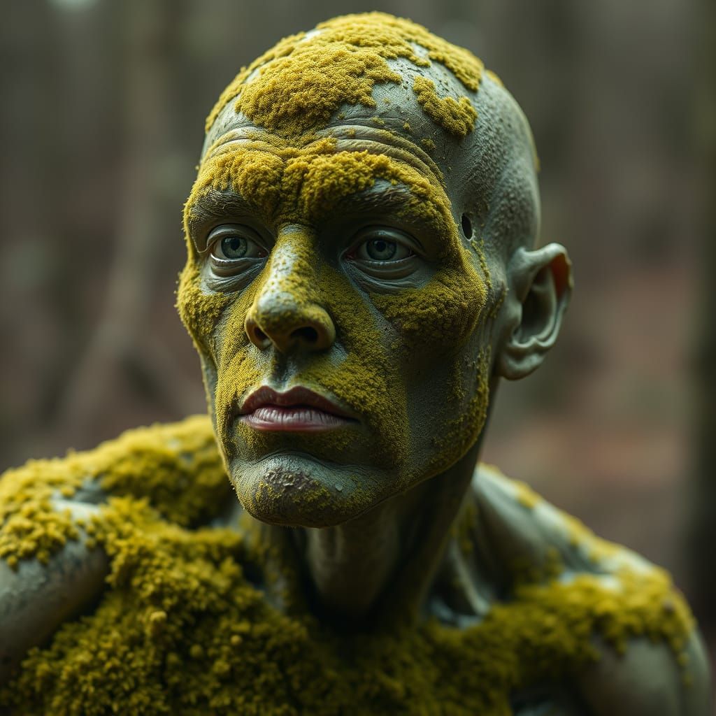 Human with moss skin - Moss Human Portrait in Verdant Skin