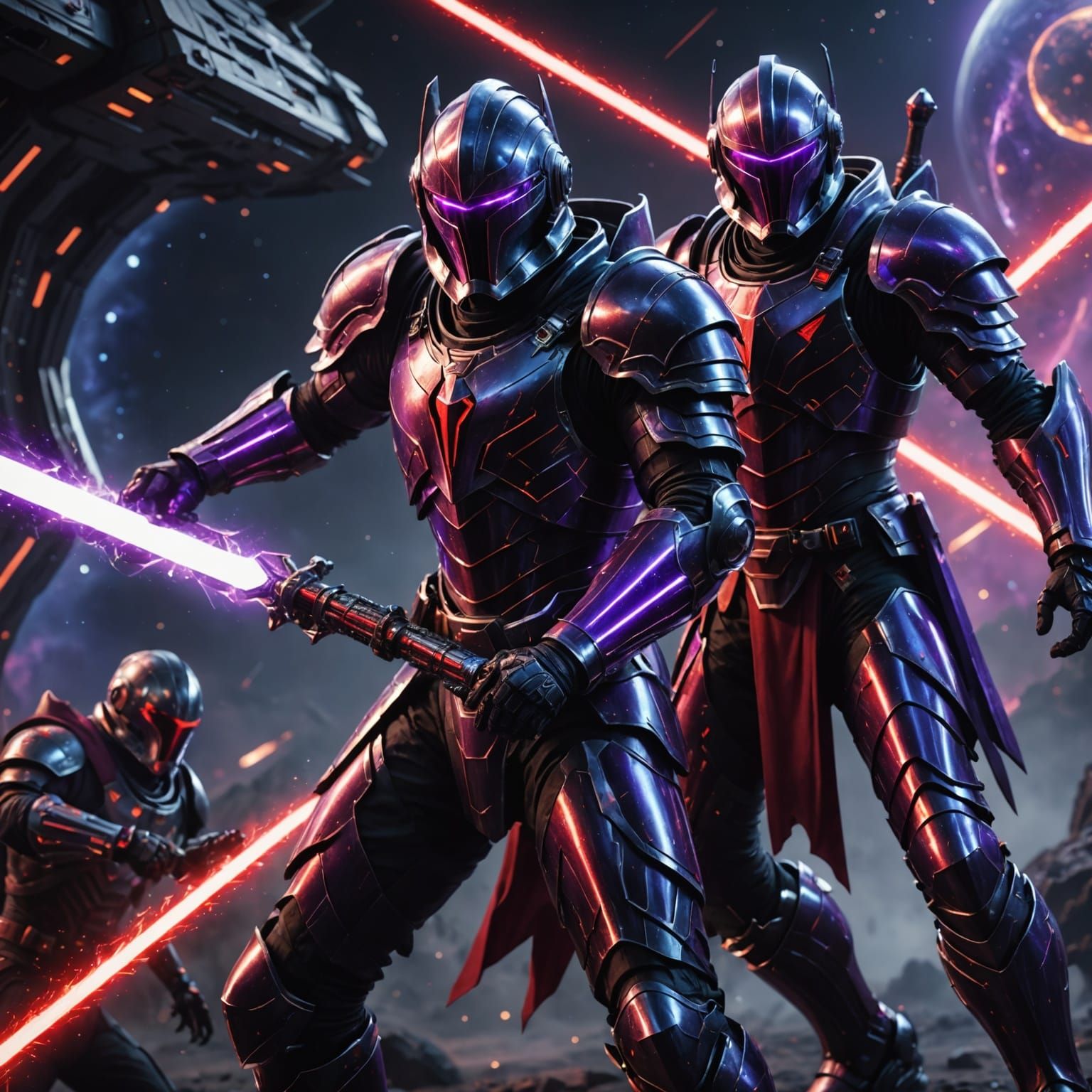 Epic Space Knights Clash in a Cosmic Arena - AI Art